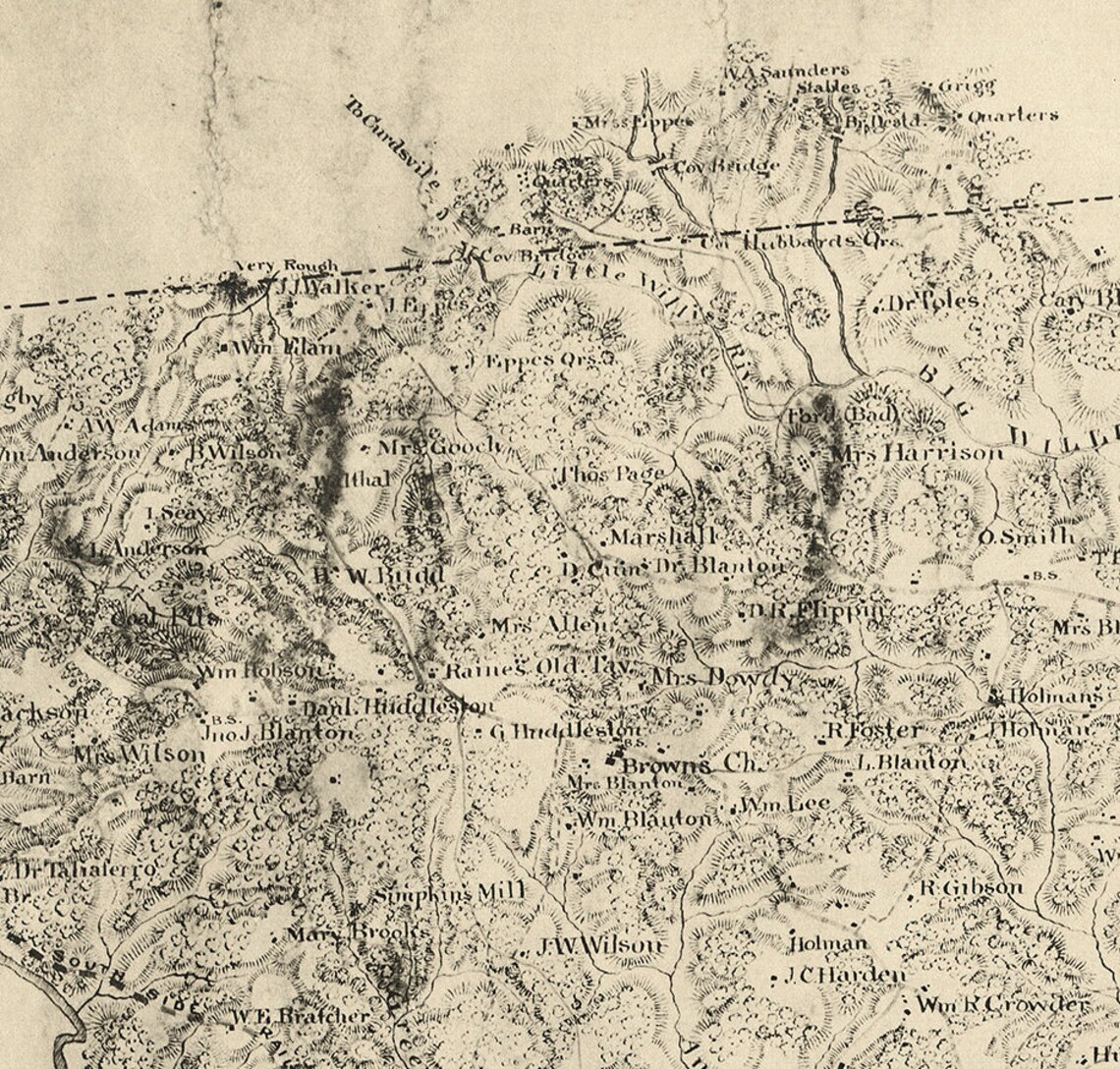 Map of Cumberland Co. Virginia Va. 1864. Vintage Restoration - Etsy