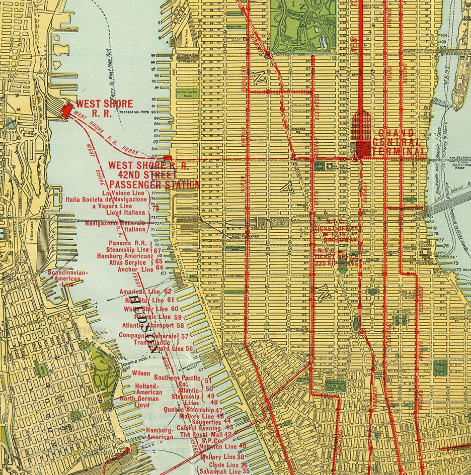 Map of New York Central Line 1918. the Heart of Grand Central | Etsy