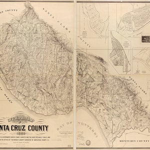 Map of the County of Santa Cruz, California. Vintage Art Reproduction ...