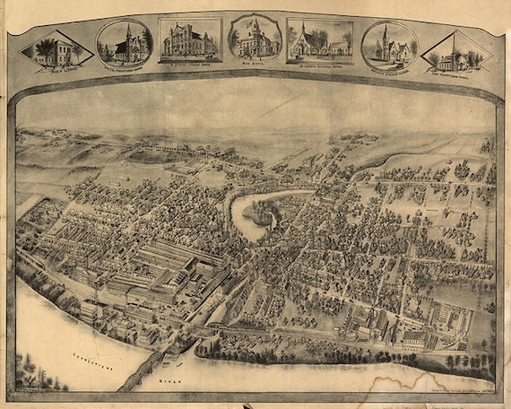 Map of Thompsonville now Enfield Hartford County - Etsy