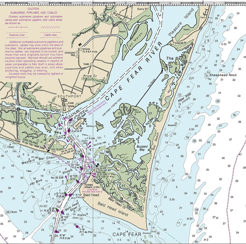 Nautical Charts of Approaches to Cape Fear River North - Etsy