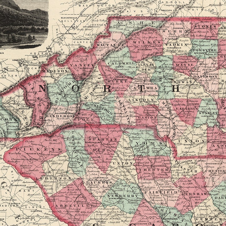 Map of North and South Carolina SC NC 1865. Restoration - Etsy