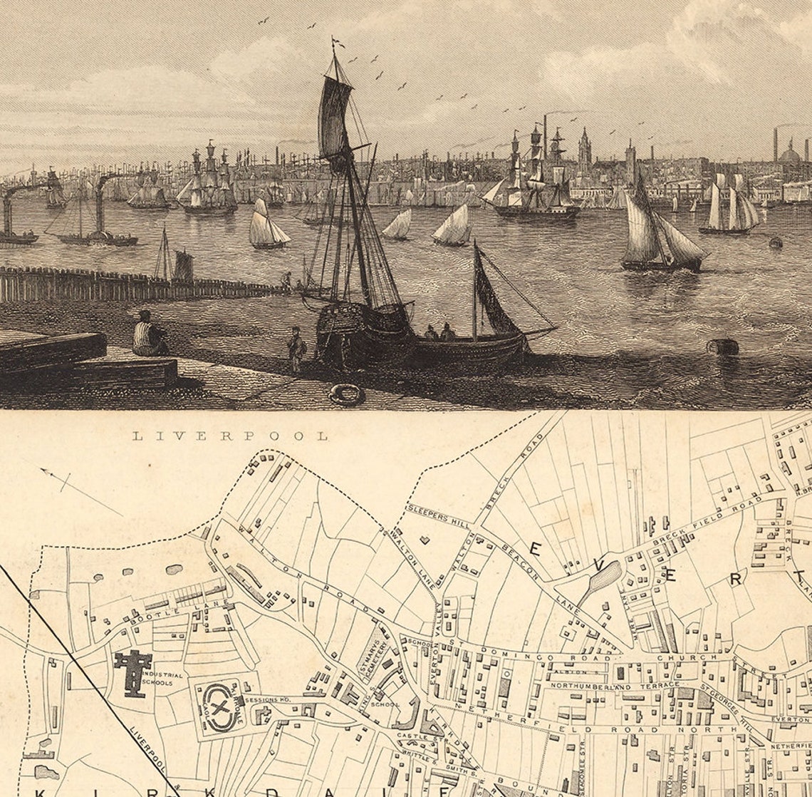 Map of Liverpool, England U.K. 1851. Restoration Hardware Home Deco ...