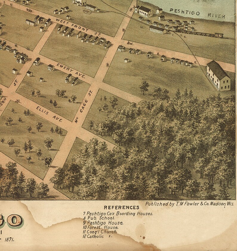 Map of Peshtigo, Marinette Co, Wisconsin, 1871. Restoration Hardware ...