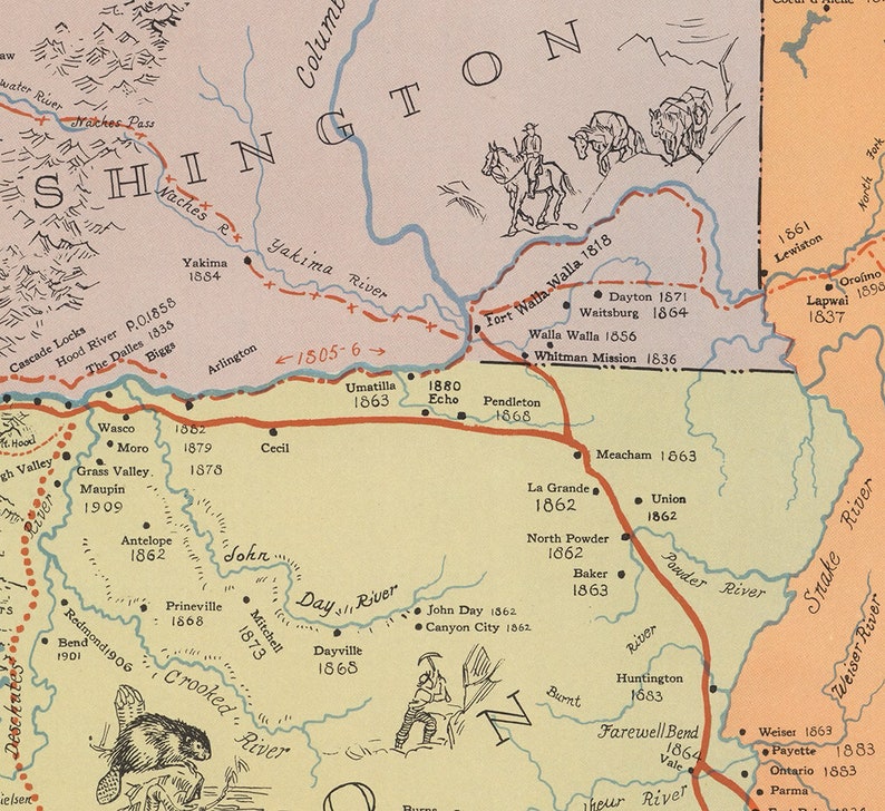 Map of Old Oregon Territory 1848. Vintage Home Deco Style Old - Etsy