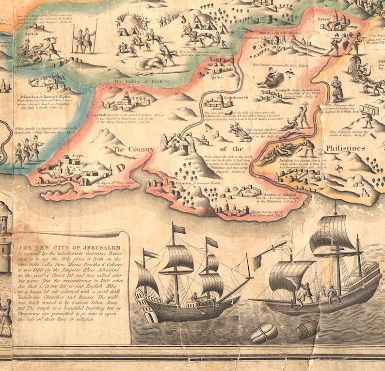 Mapa de la Tierra Prometida y la ciudad santa de Jerusalén que - Etsy ...