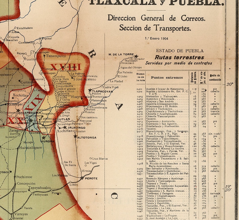 Map of Tlaxcala and Puebla, Mexico 1904. Vintage Restoration Hardware ...