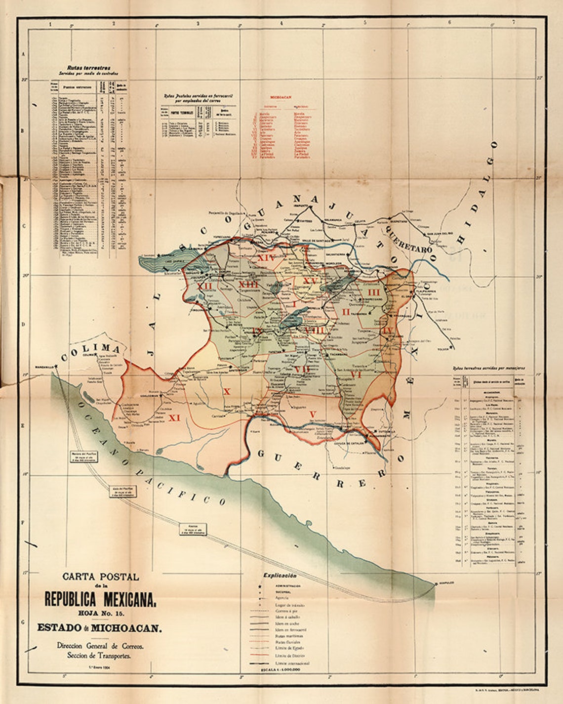 Map of Michoacan Mexico 1904. Vintage Restoration Hardware | Etsy