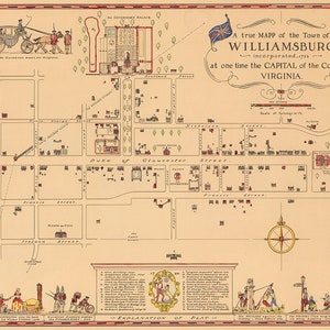 Map of Colonial Williamsburg, Virginia. Reproduction Map. - Etsy