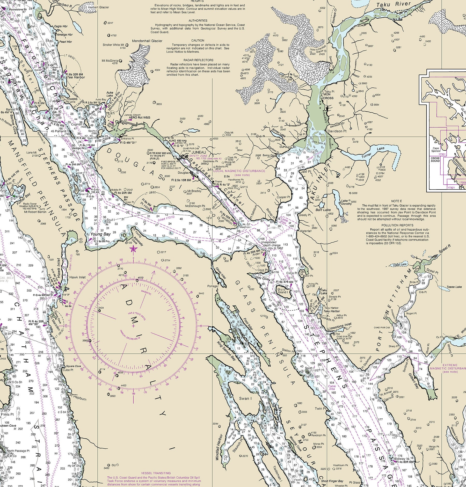 NOAA Nautical Charts of Stephens Passage to Cross Sound, Including Lynn ...