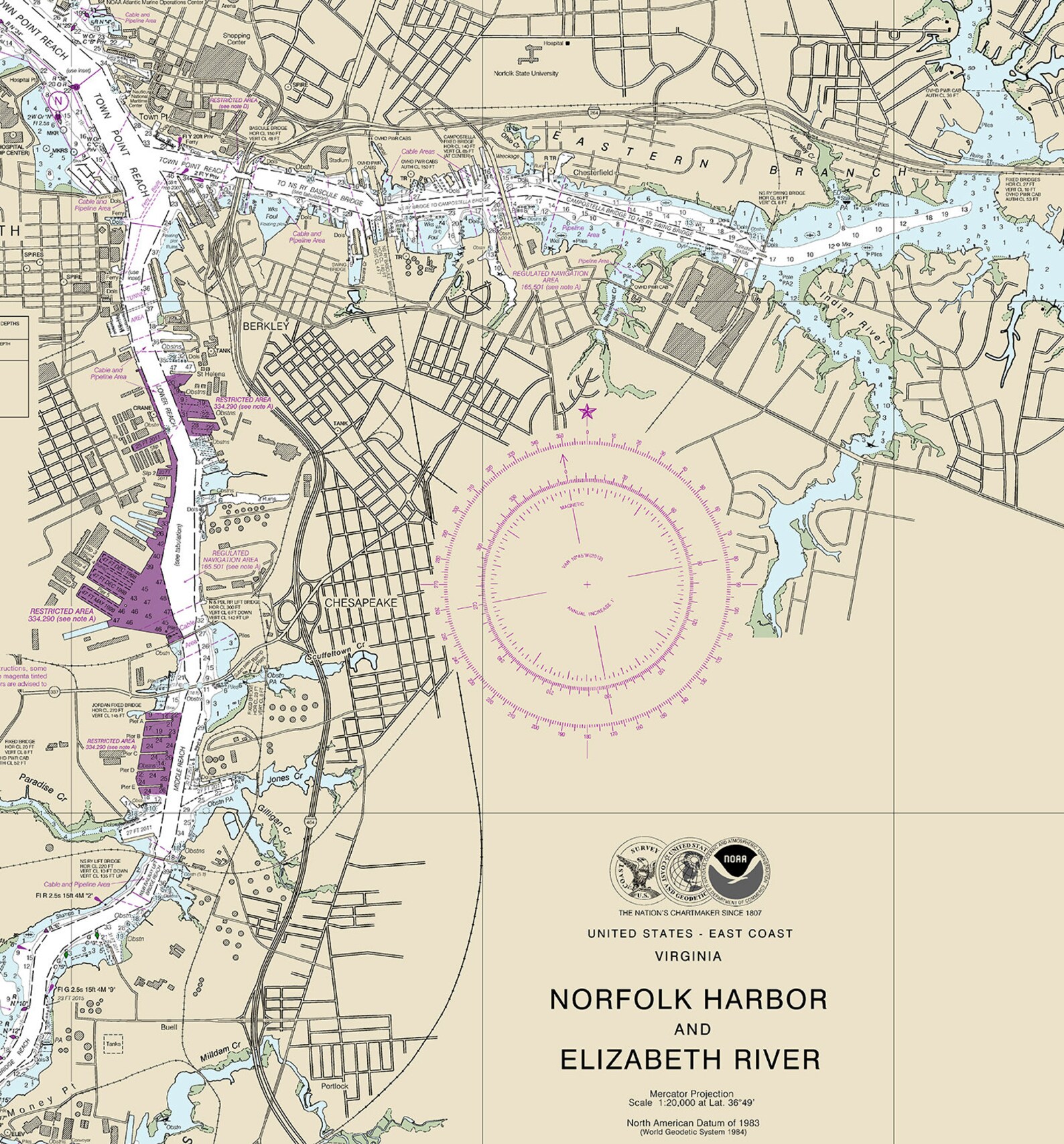 Nautical Charts of Norfolk Harbor and Elizabeth River - Etsy