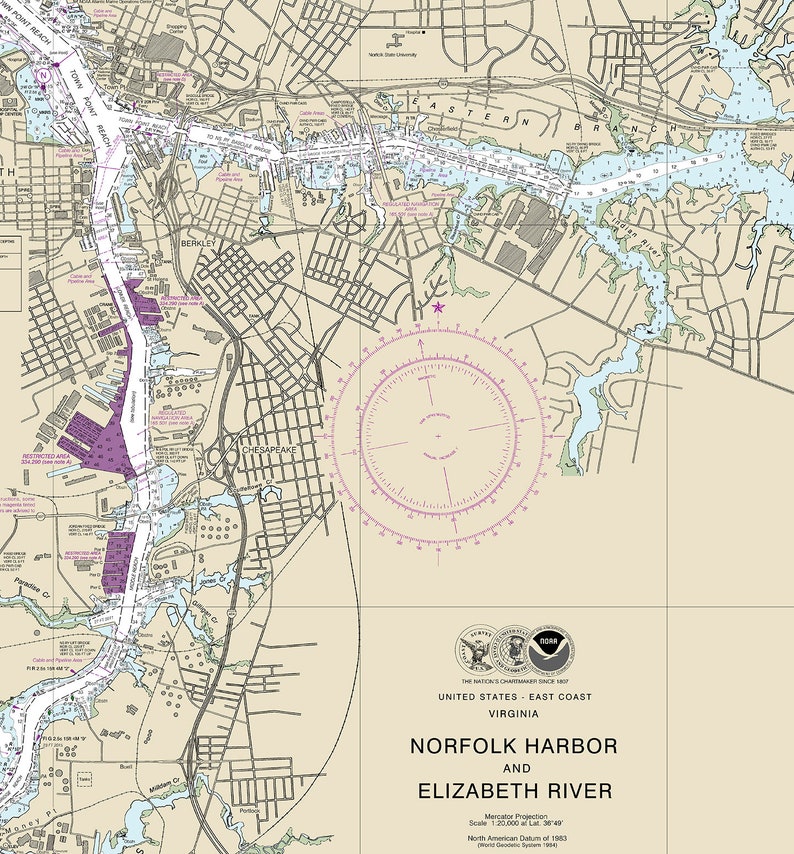 Nautical Charts of Norfolk Harbor and Elizabeth River | Etsy