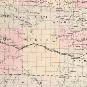 Map of Kansas State. 1881 Vintage Home Deco Style Old Wall Reproduction ...