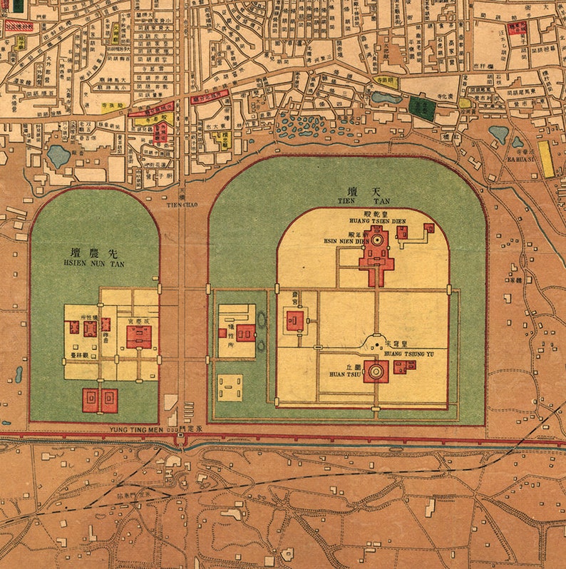 The Historic Map of Peiping beijing China 1914. Vintage | Etsy