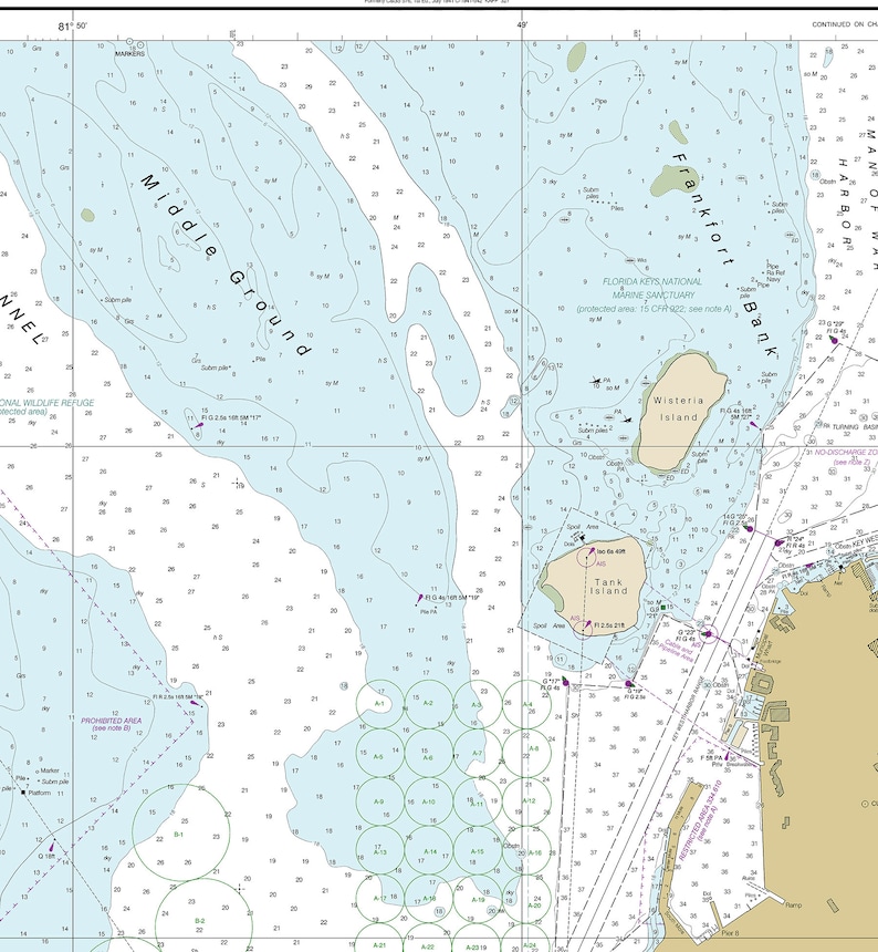Key West Harbor Map – NOAA Nautical Chart 11447 Reproduction – Florida ...
