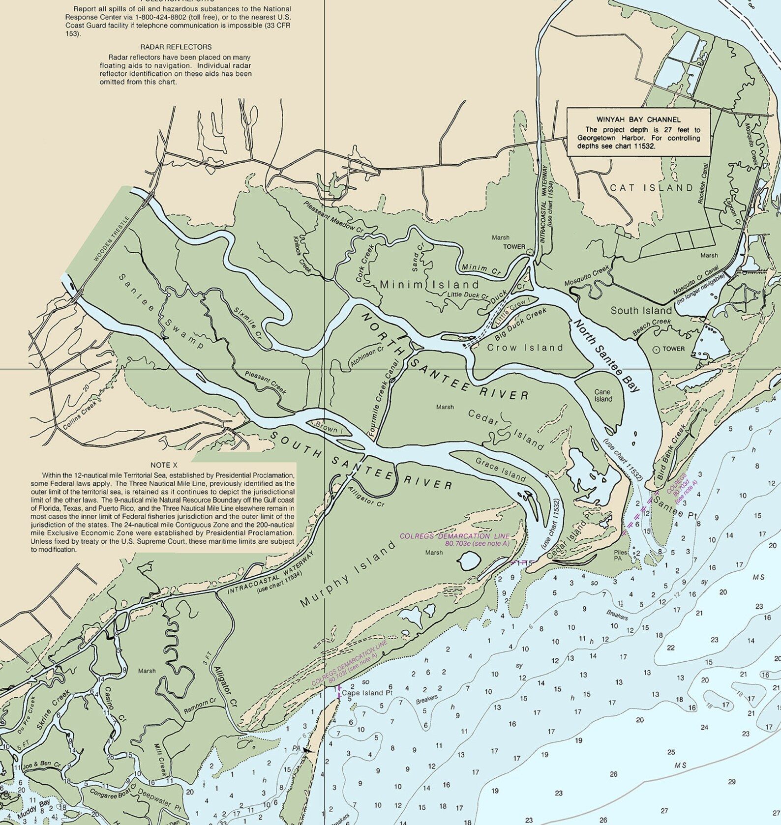 Winyah Bay to Bulls Bay South Carolina Nautical Wall Art Reproduction ...