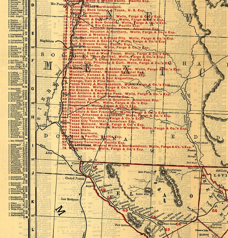 Map of Texas and Railroad From 1900. Restoration Hardware Home - Etsy