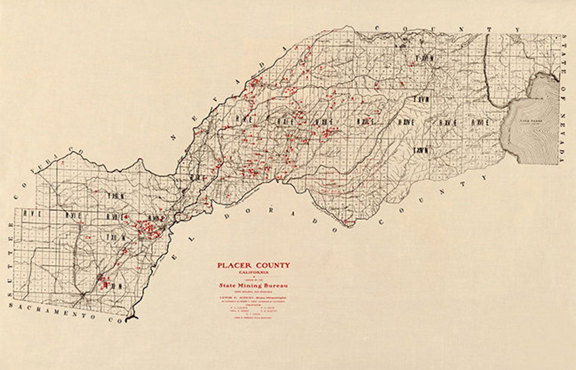 Placer County Map California CA 1902. California State Mining - Etsy