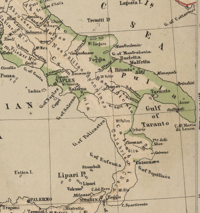 Map of Italy 1880. Vintage Home Deco Style Old Wall | Etsy