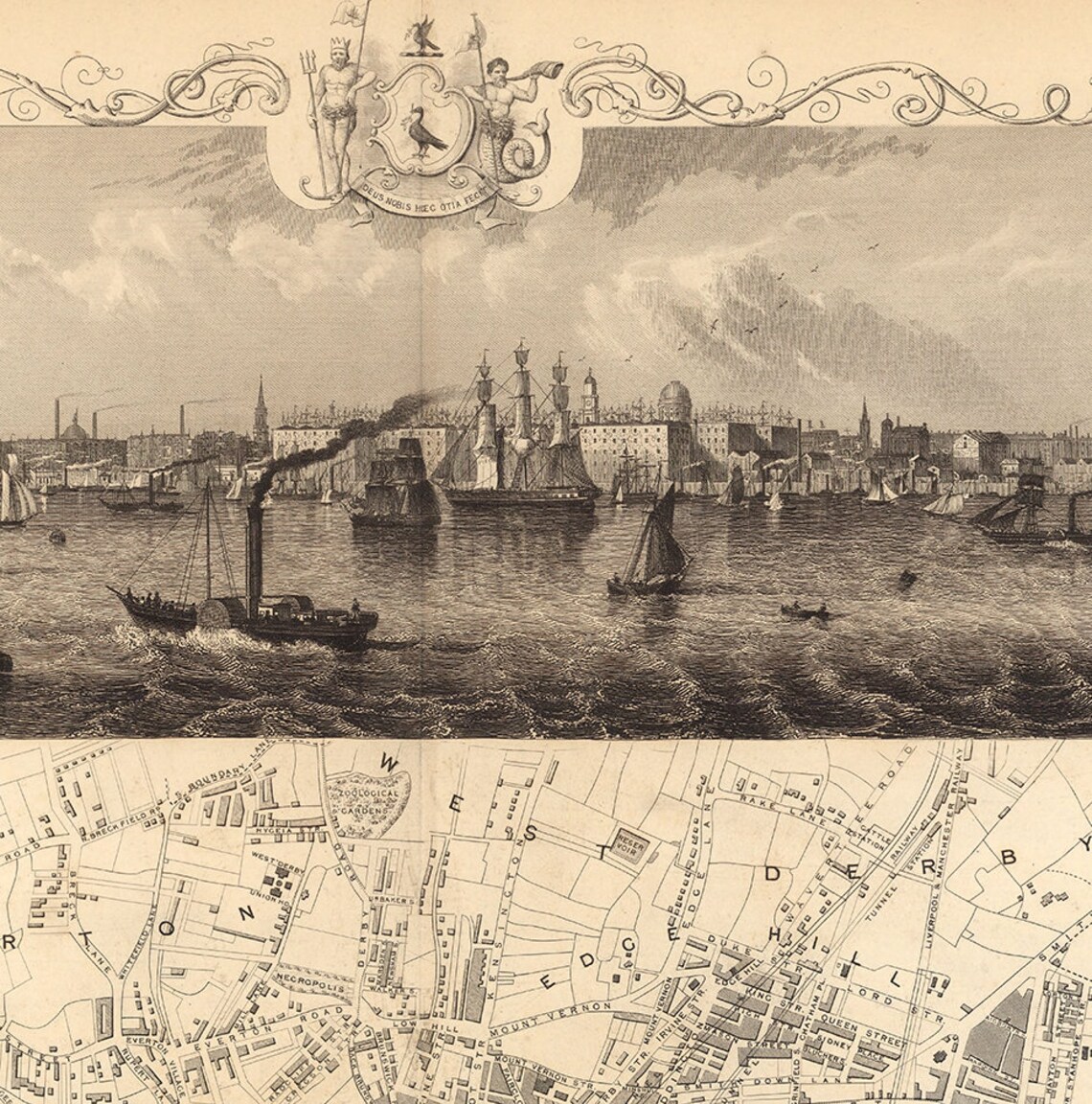 Map of Liverpool, England U.K. 1851. Restoration Hardware Home Deco ...