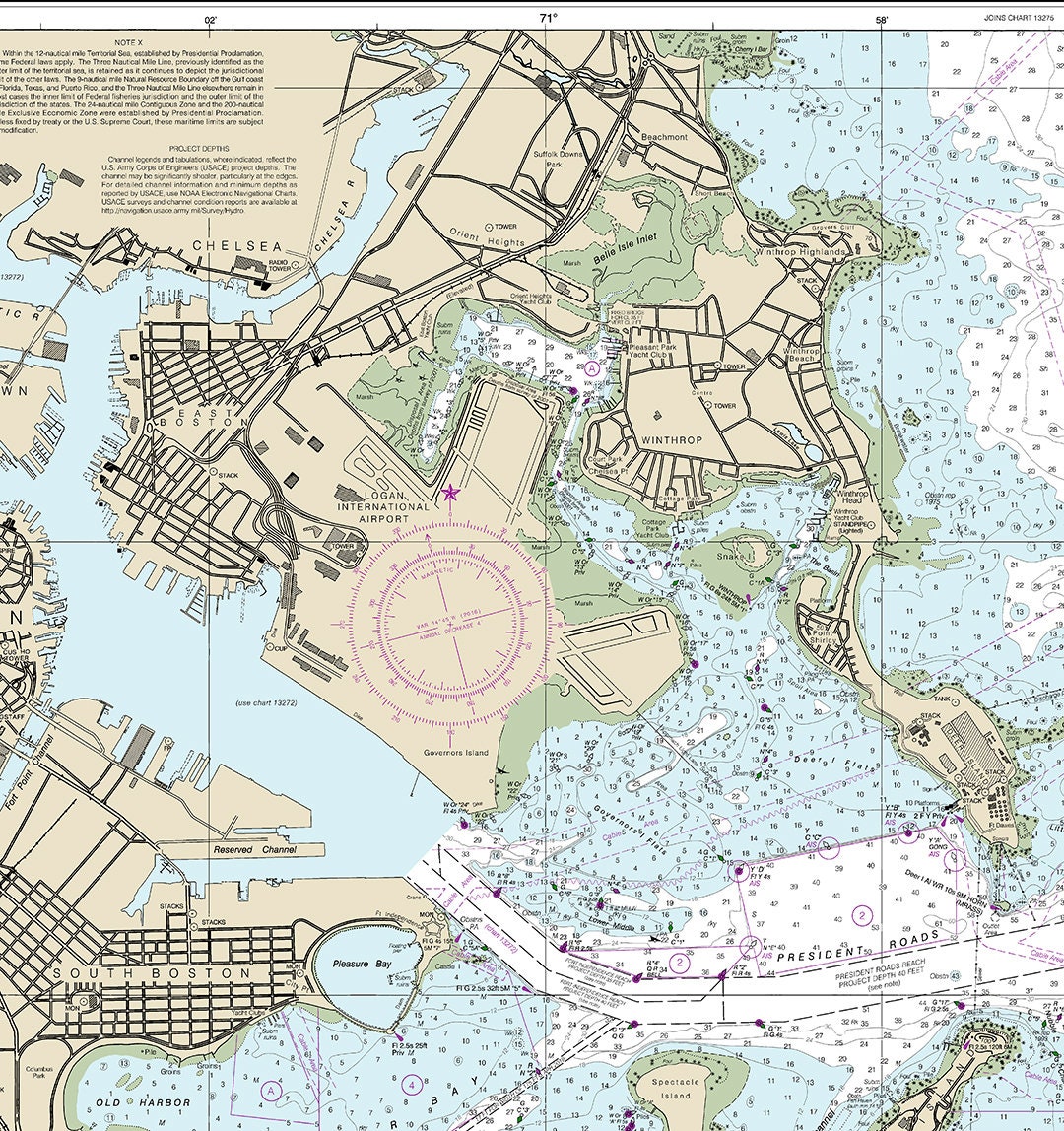 Nautical Chart Coast of Boston Harbor. Massachusetts Ma 13270. | Etsy