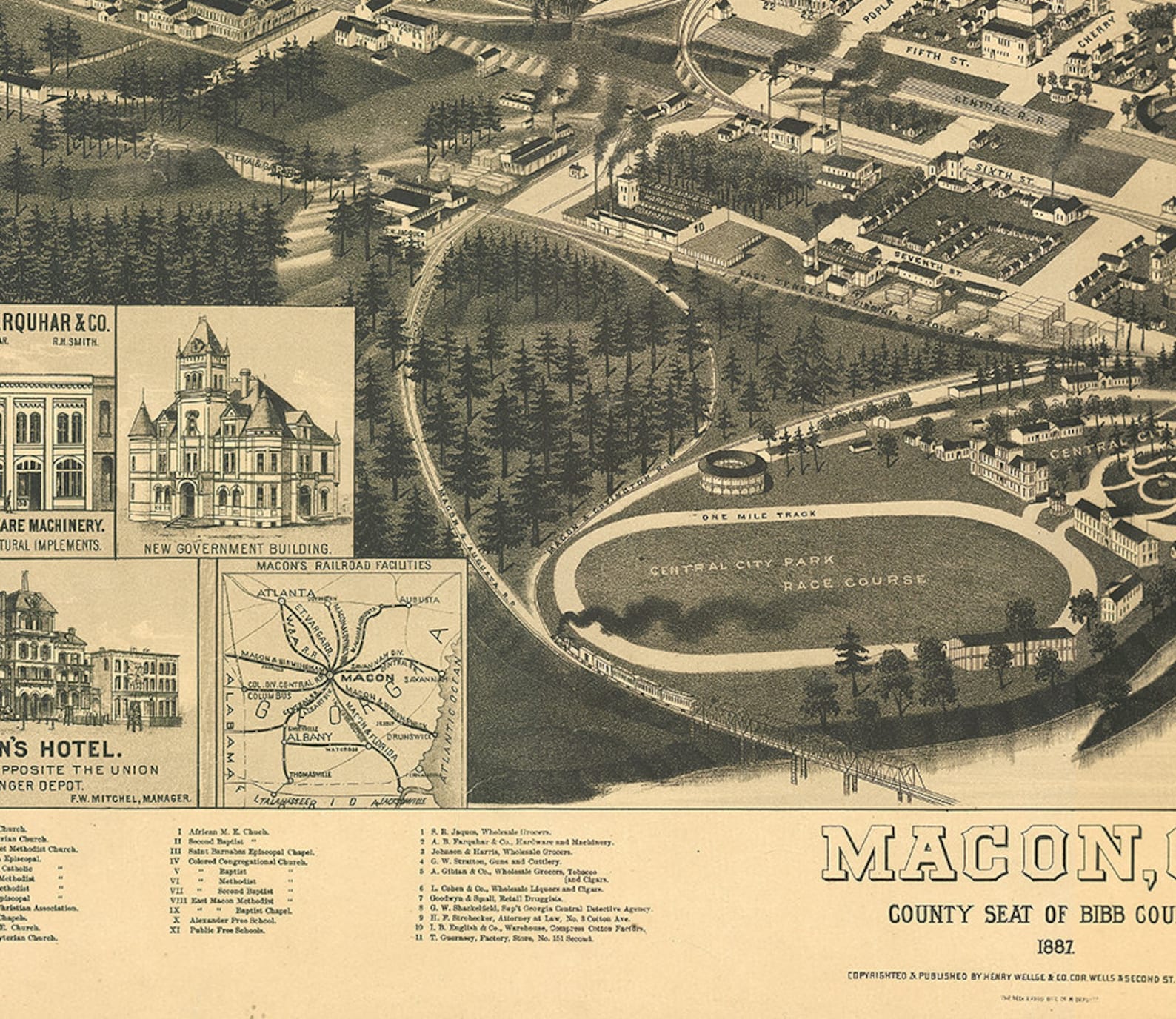 Map of Macon, Georgia. Bibb County 1885. Vintage Restoration Hardware ...