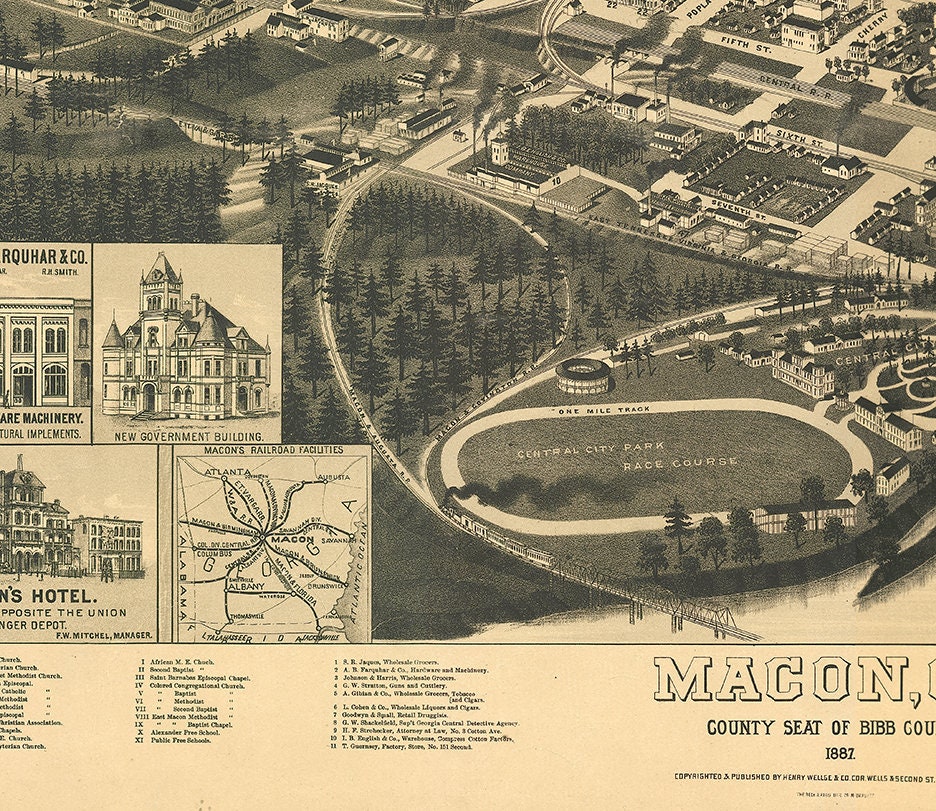 Map of Macon, Georgia. Bibb County 1885. Vintage Restoration Hardware ...