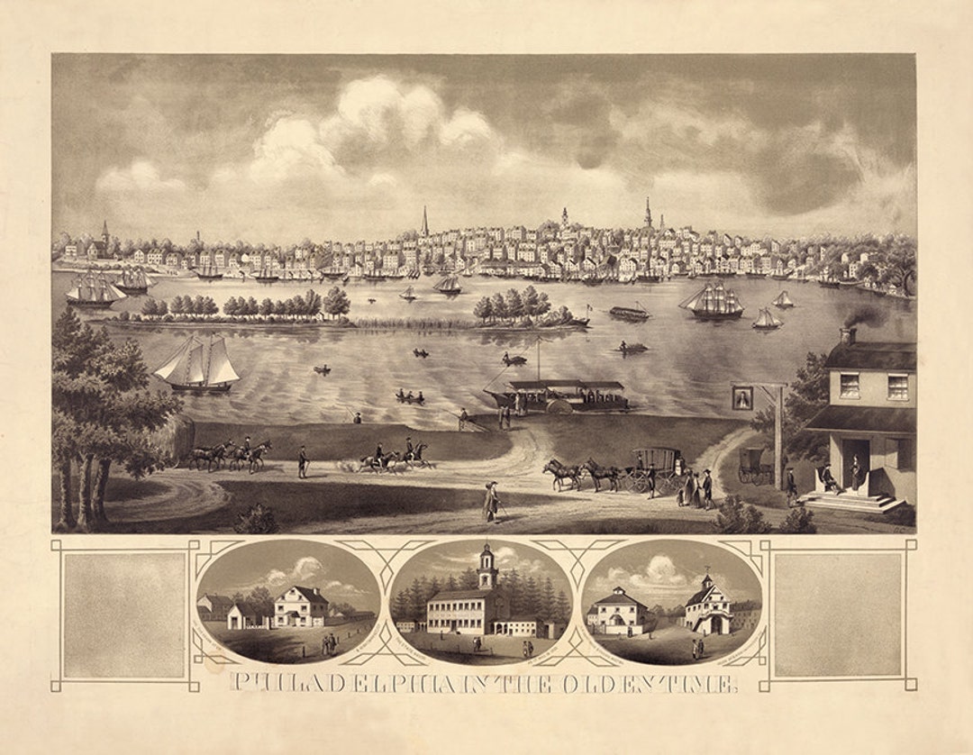 Philadelphia From Across the Delaware River, W. Pedestrians, Carriages ...