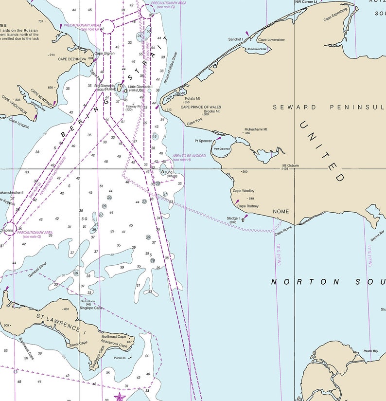 Nautical Charts of North Pacific Ocean. Northern Bering Sea. - Etsy