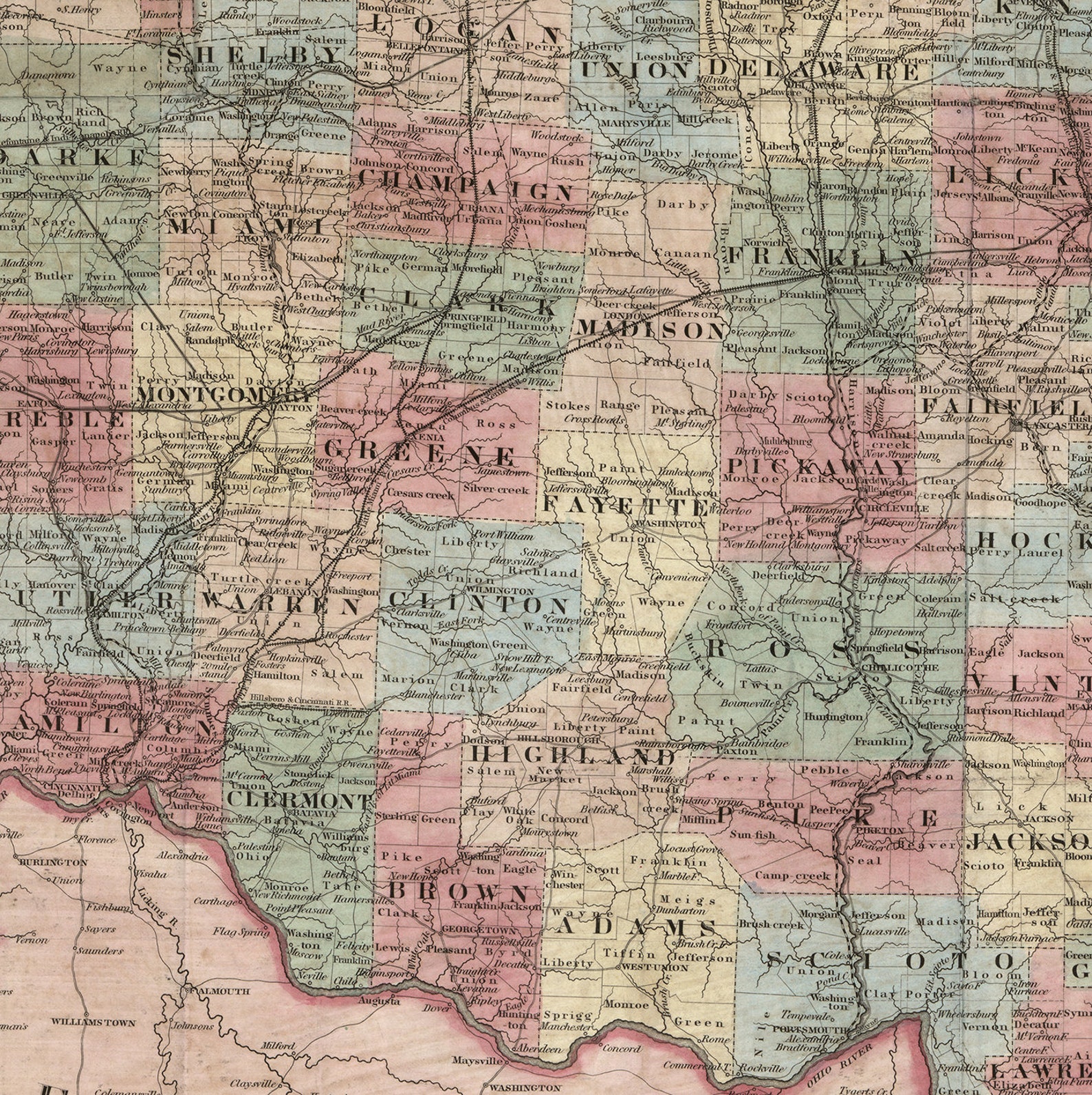 Map of Ohio OH Including County Line, 1851. Vintage Home Deco Style Old ...