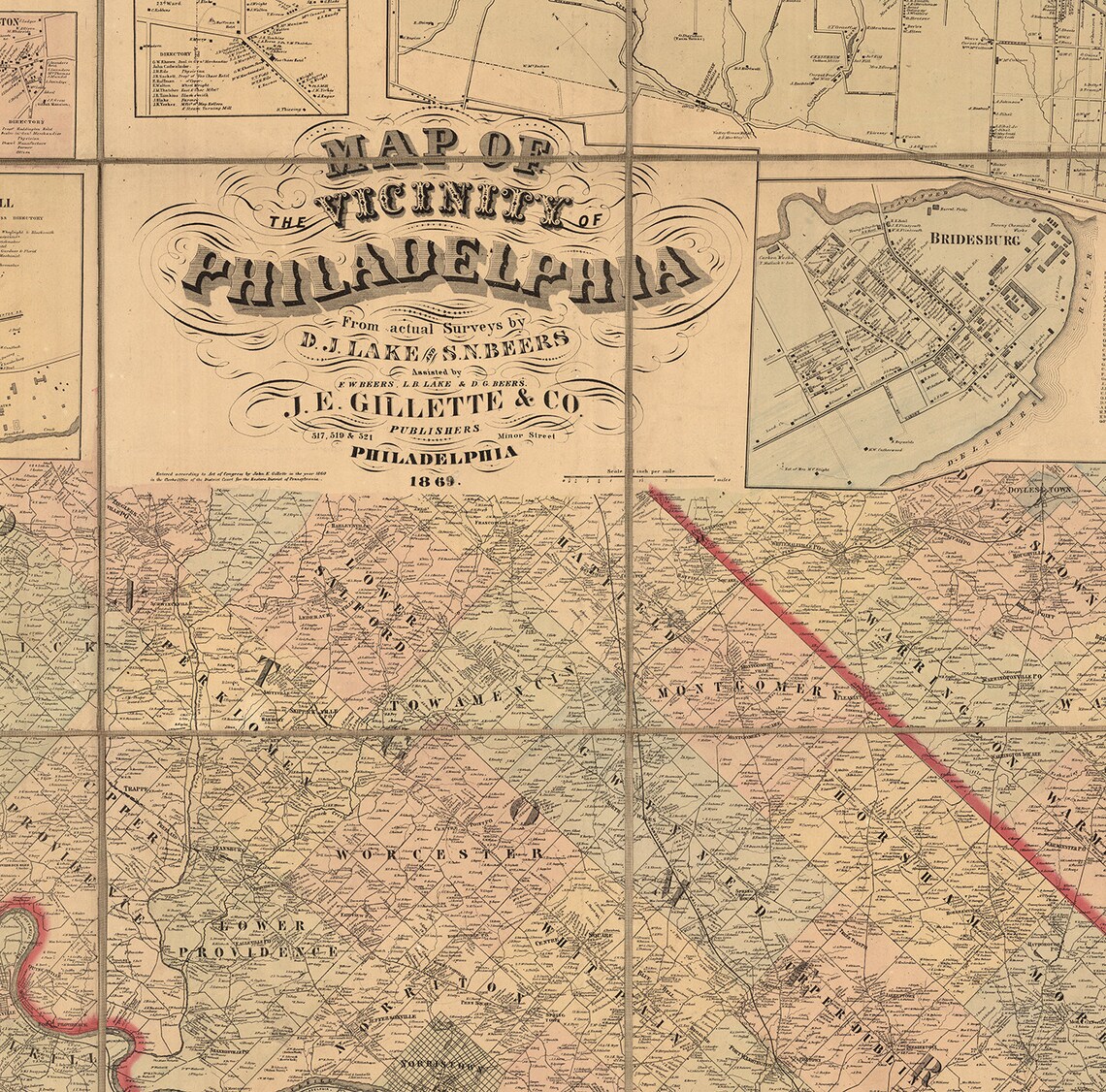 Map of Philadelphia Pennsylvania PA 1860. Vintage home Deco | Etsy