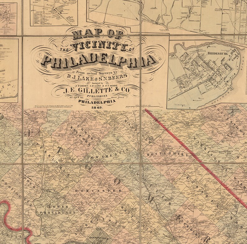 Map of Philadelphia Pennsylvania PA 1860. Vintage Home Deco | Etsy
