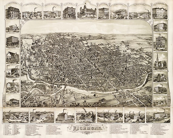 Map of Richmond Wayne Co. Indiana IN. 1884. Vintage | Etsy