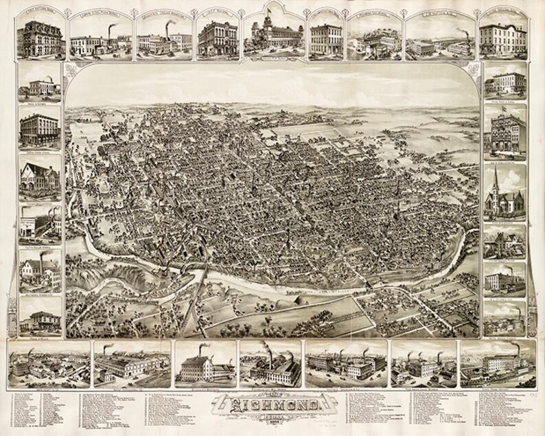 Map of Richmond Wayne Co. Indiana IN. 1884. Vintage - Etsy