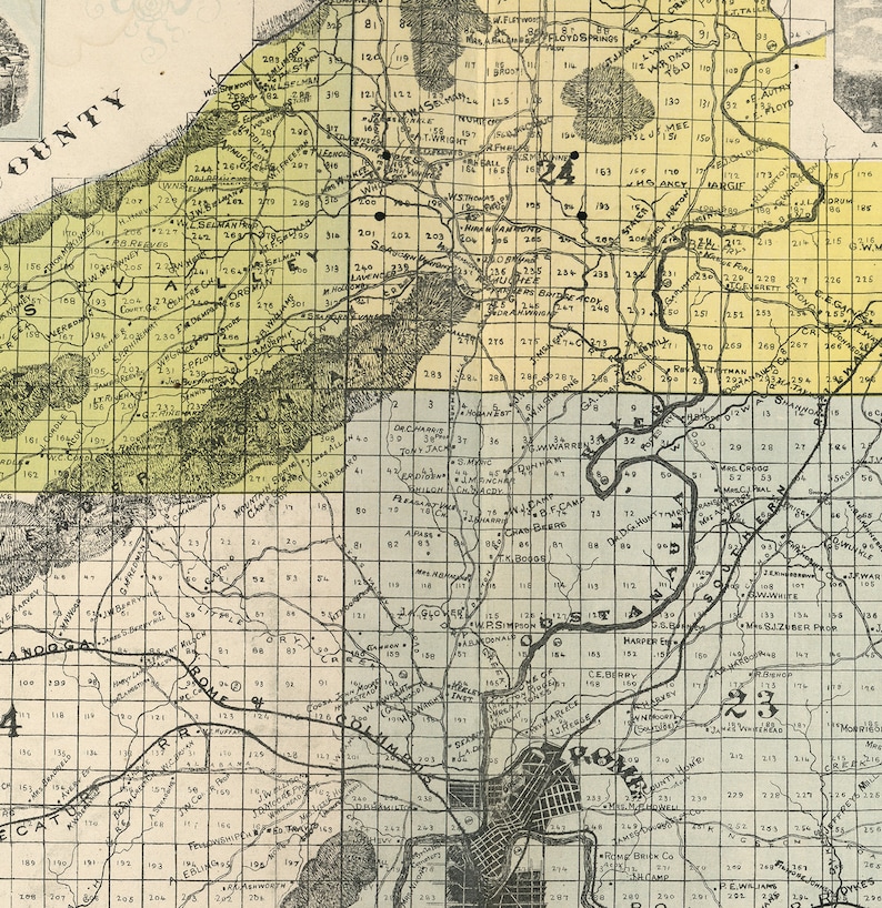 Map of Floyd County Georgia. 1895. Vintage Restoration | Etsy