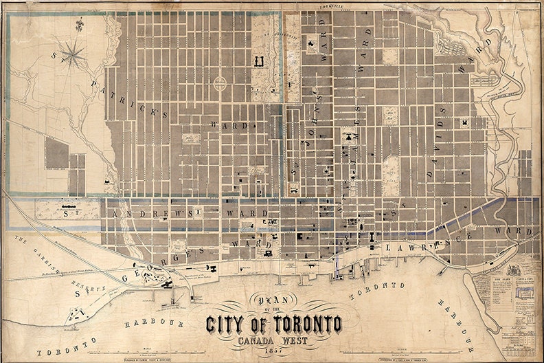 Map of Toronto, Ontario, Canada in 1857. Restoration Hardware Home Deco ...