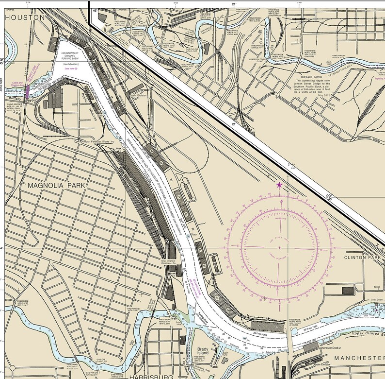 Nautical Charts of Houston Ship Channel Carpenters Bayou to - Etsy