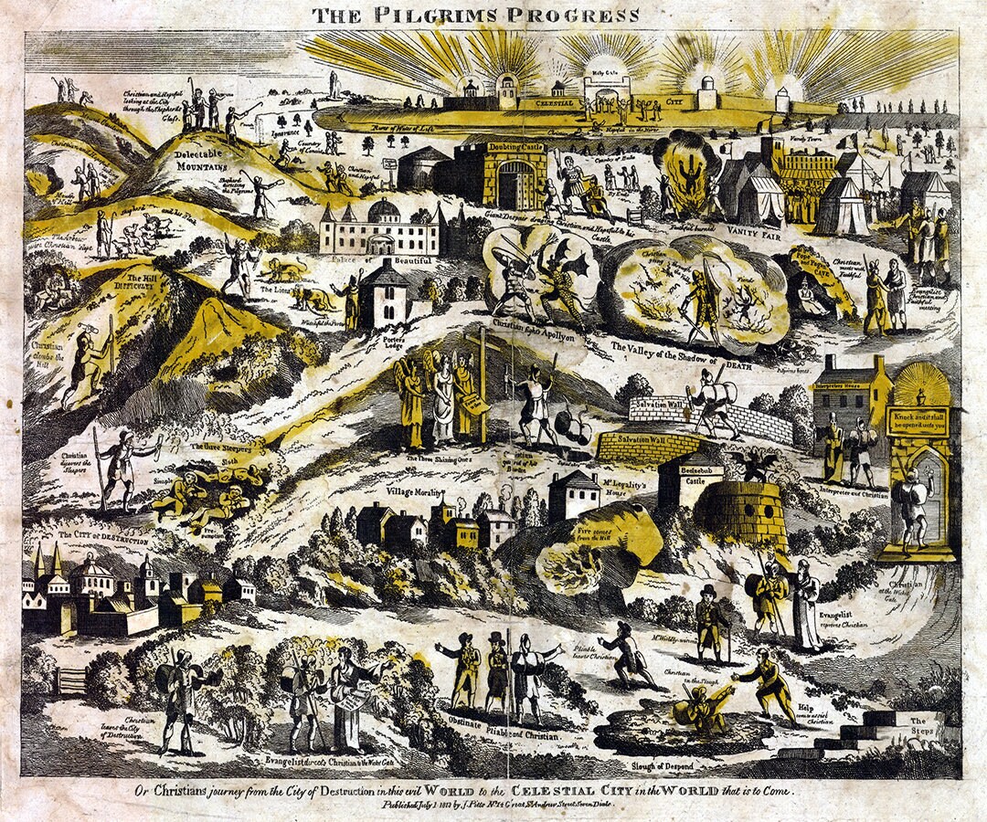 Illustration Map of the Pilgrim's Progress 1813 Print Poster. Vintage ...
