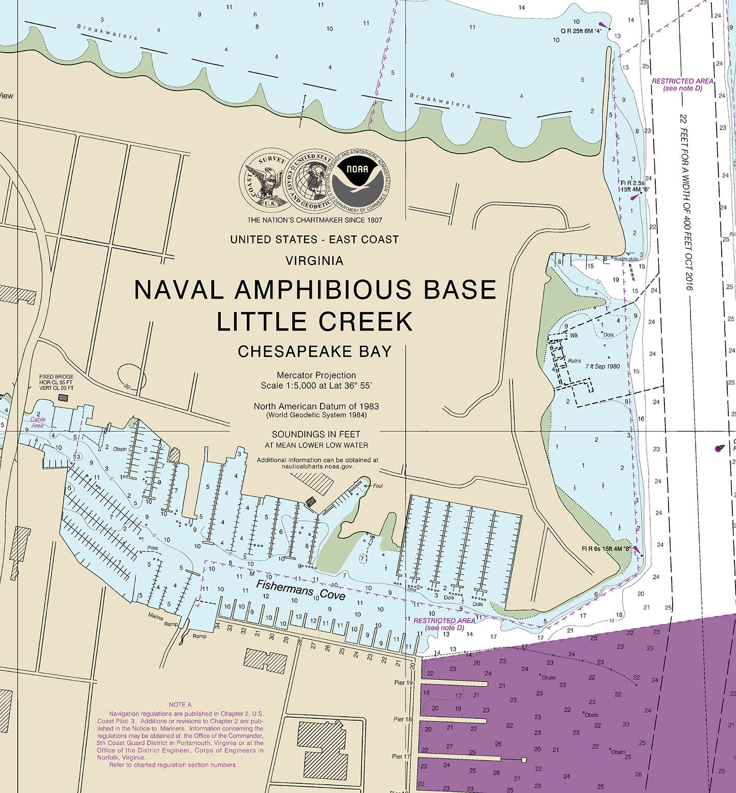 Little Creek Naval Amphibious Base Map – NOAA Nautical Chart 12255 ...