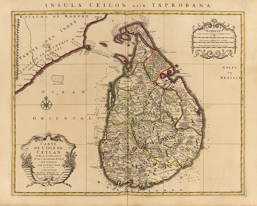 Map of Sri Lanka, Ceylon, 1742. Vintage Home Deco Style Old Wall ...