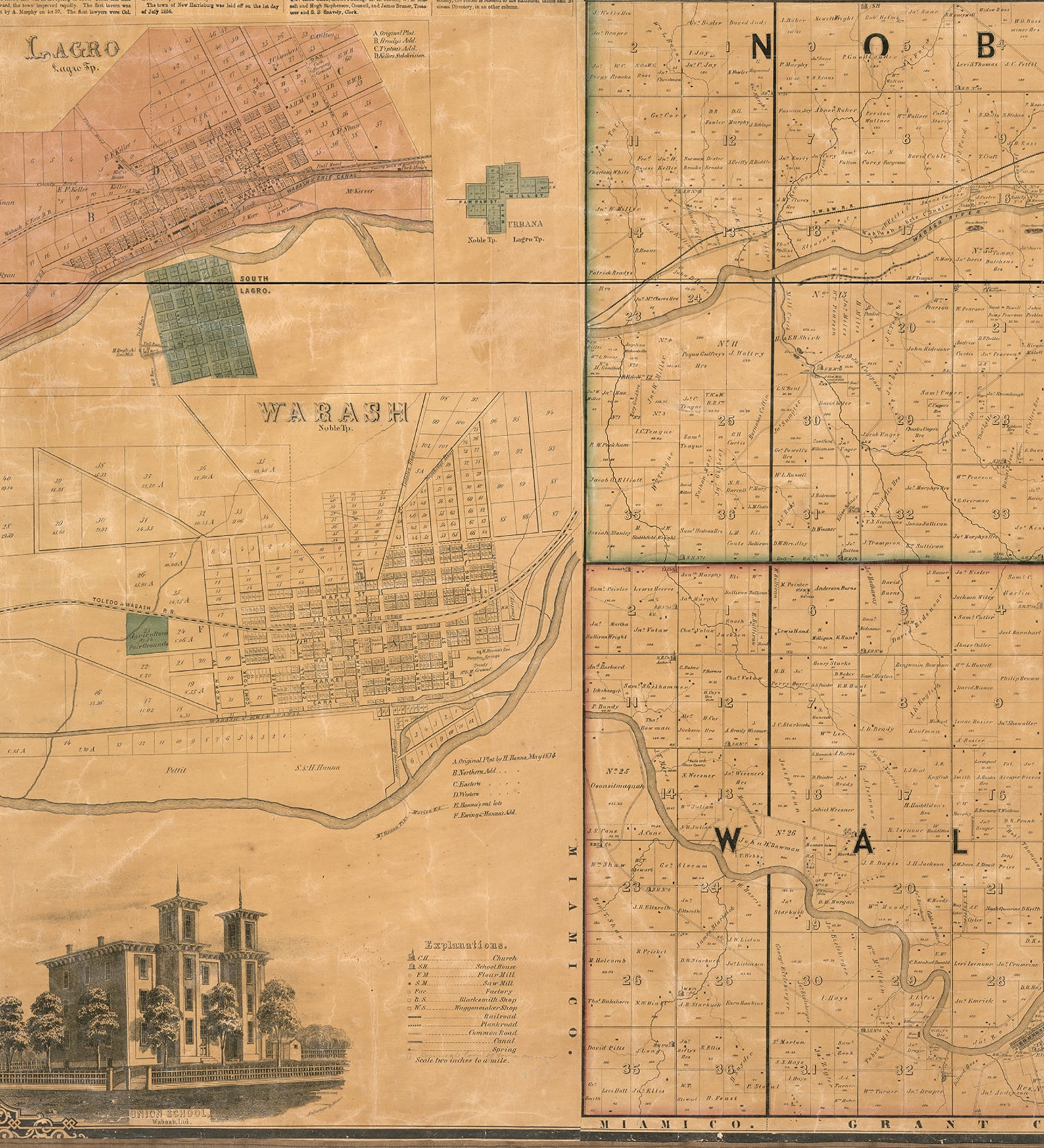 Map of Wabash County Indiana. 1861. Vintage Restoration | Etsy
