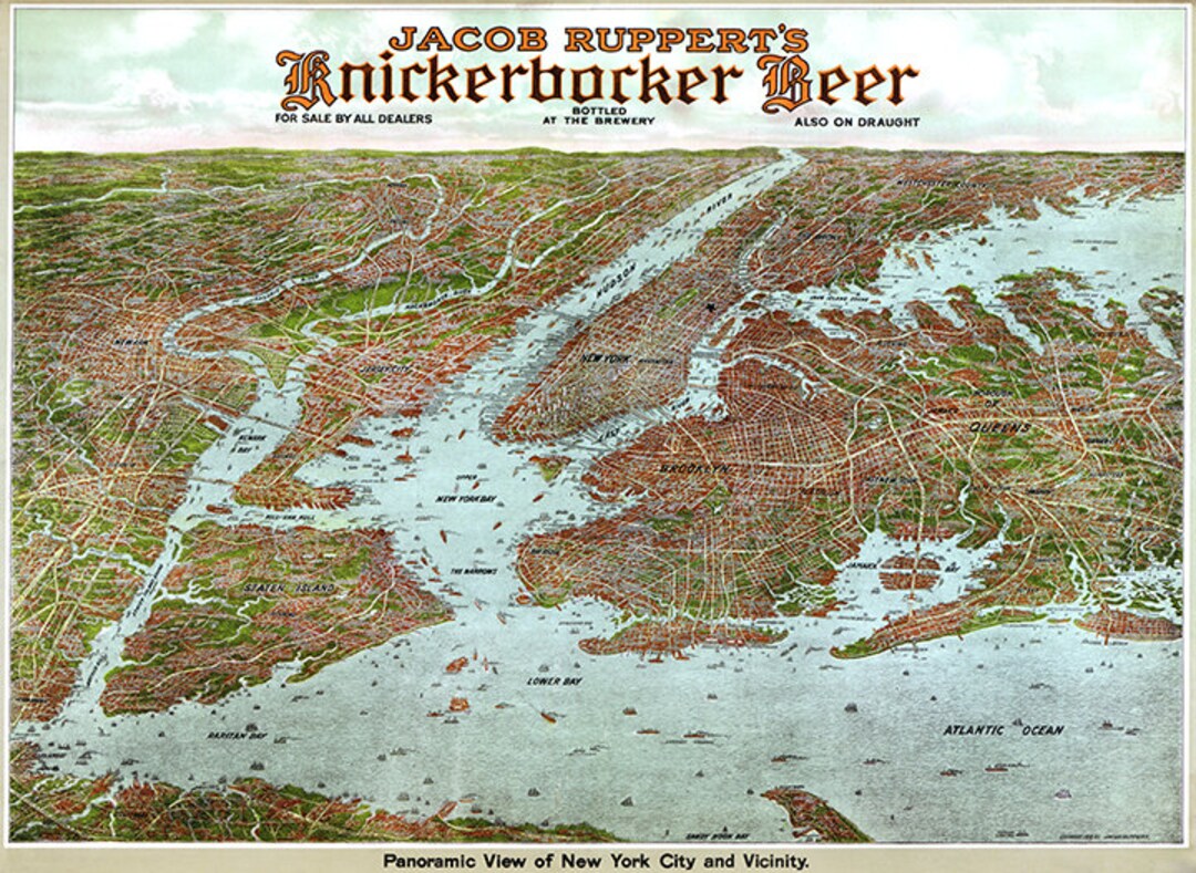 Jacob Ruppert's Knickerbocker Beer Advertisment in a Detailed Panoramic ...
