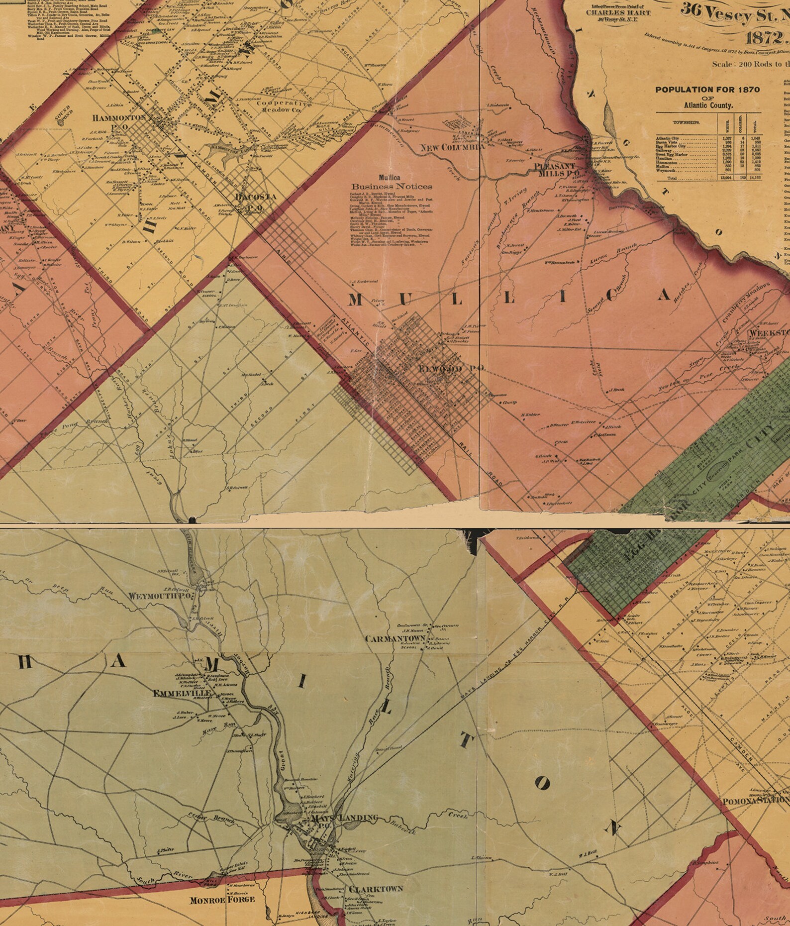 Map of Atlantic County New Jersey. 1872. Vintage Home Deco - Etsy