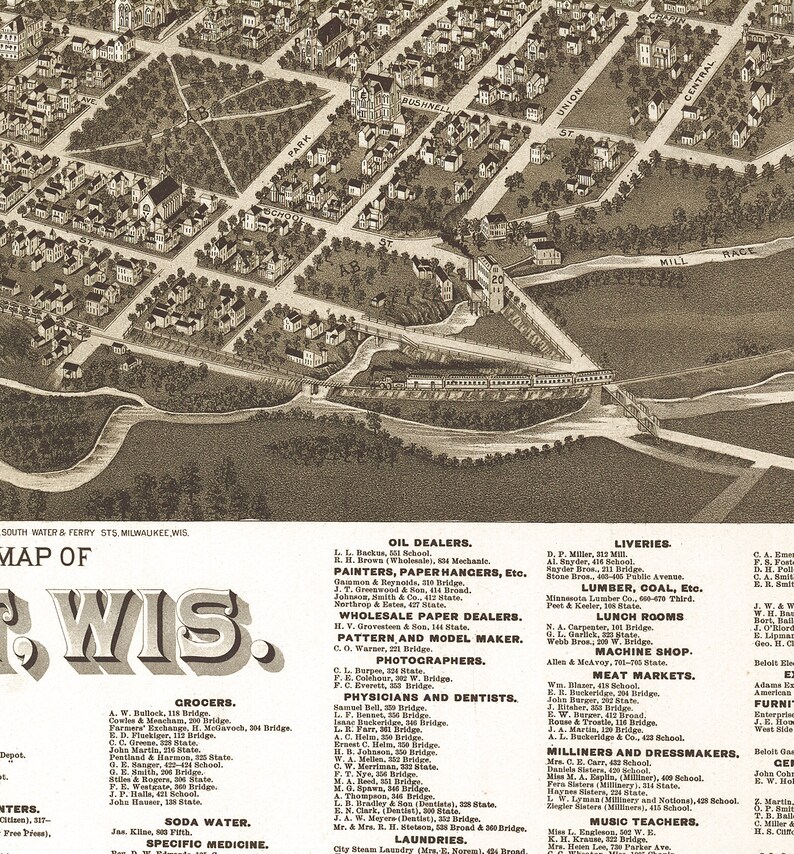 Map of Beloit, Rock Co., Wisconsin, WI 1890. Home Deco Style Old Wall ...