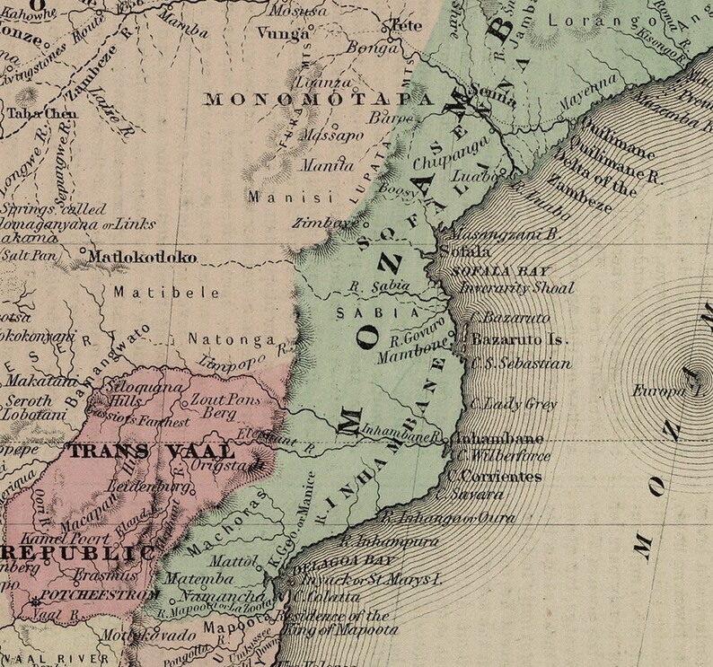 Map of Southern Africa 1869. Vintage restoration hardware | Etsy