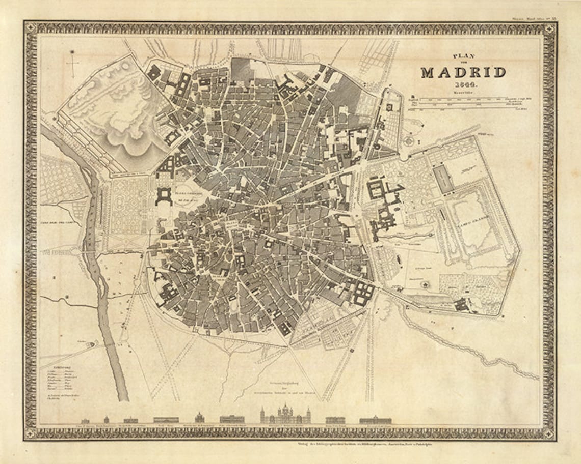 Map of Madrid, Spain, 1844. Vintage Restoration Hardware Home Deco ...