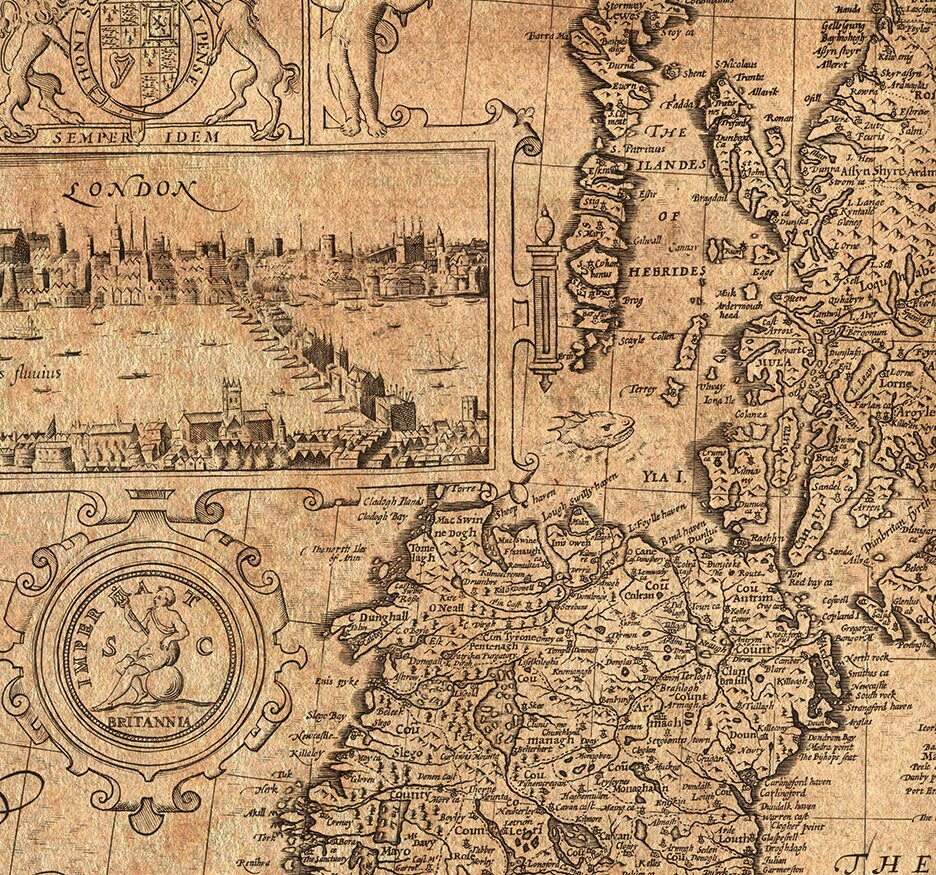 Map of The Kingdom of Great Britain and Ireland, 1676. Vintage ...