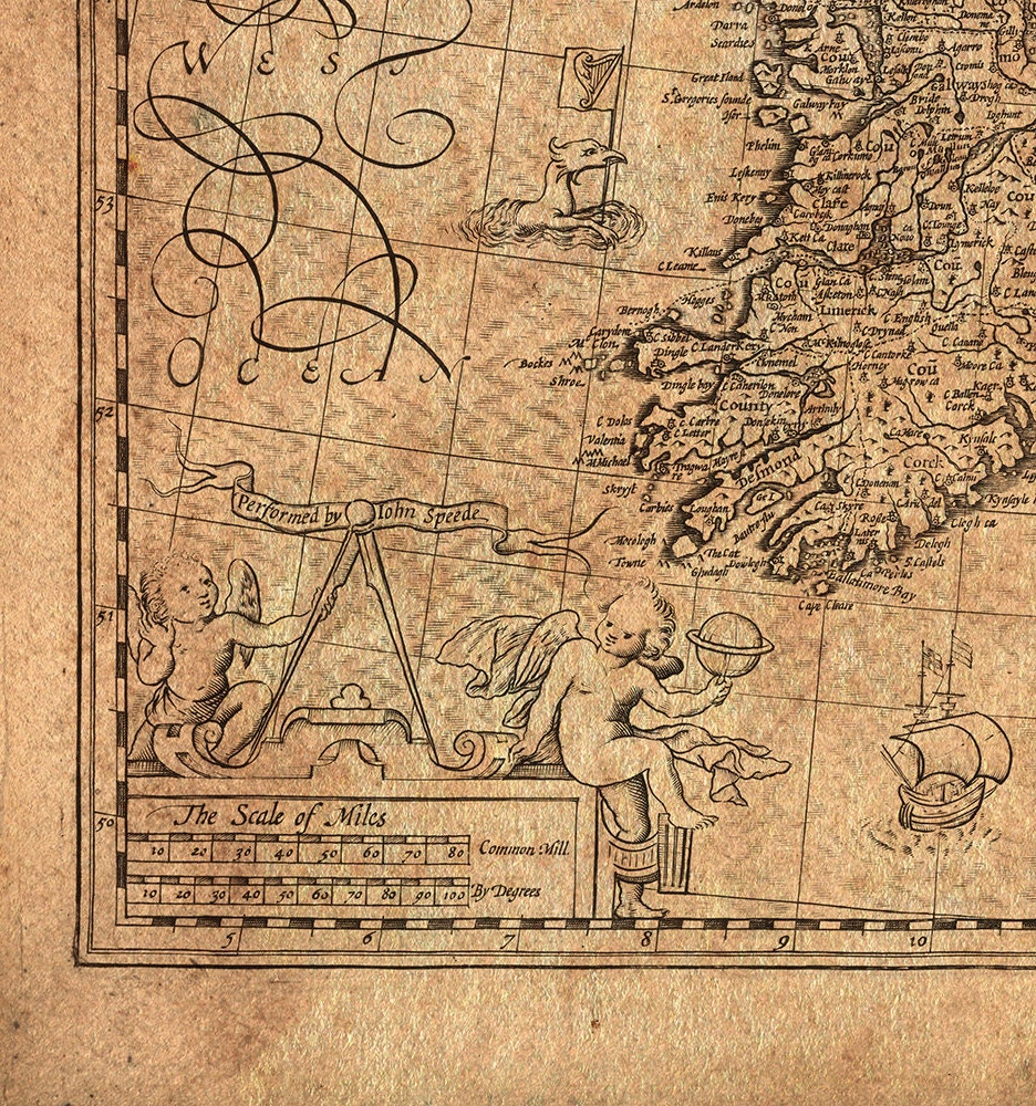 Map of The Kingdom of Great Britain and Ireland, 1676. Vintage ...