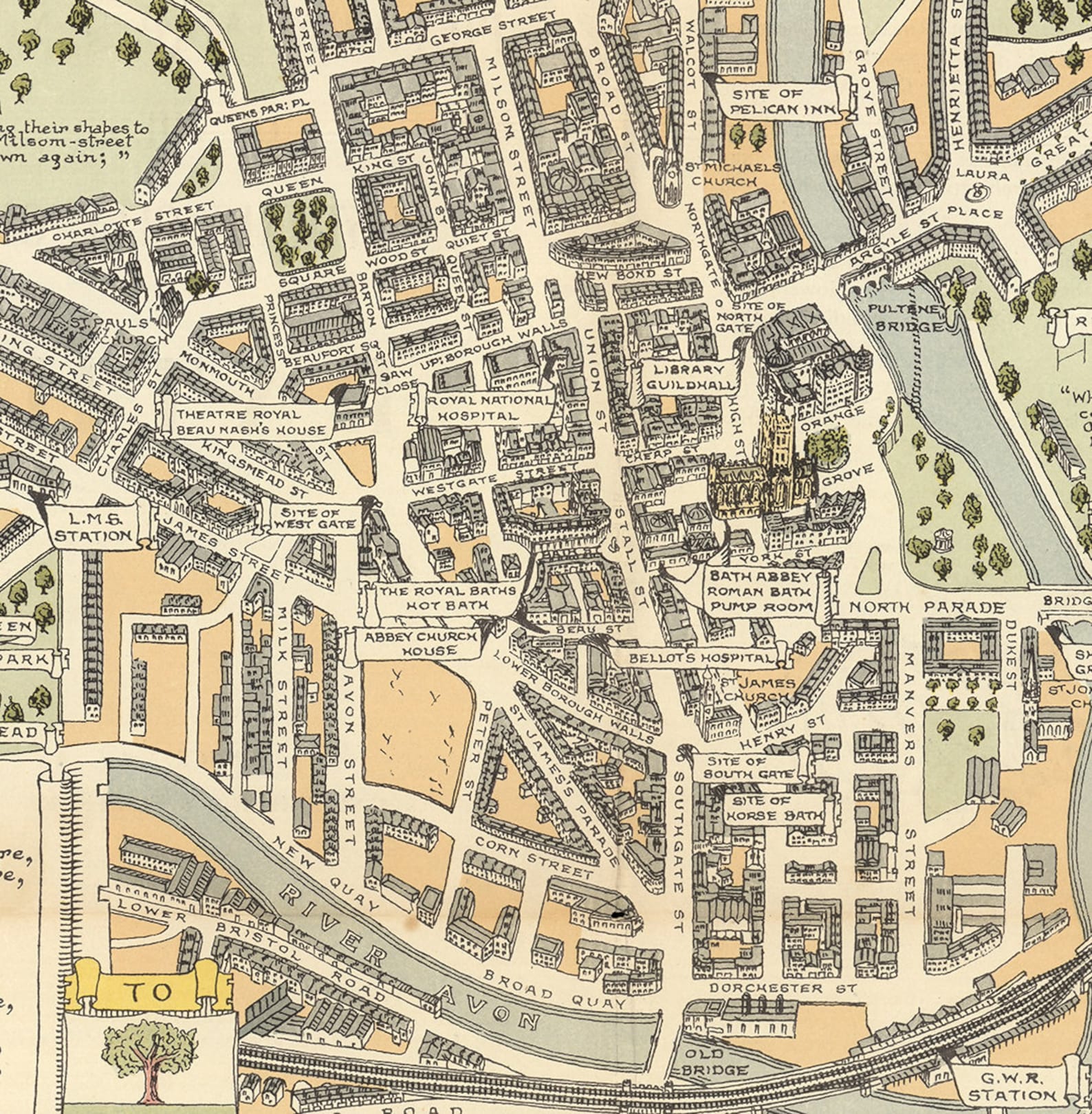 Map of Bath England. Vintage Reproduction Deco Style Map. - Etsy