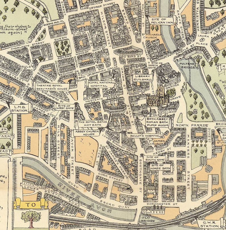 Map of Bath England. Vintage Reproduction Deco Style Map. - Etsy